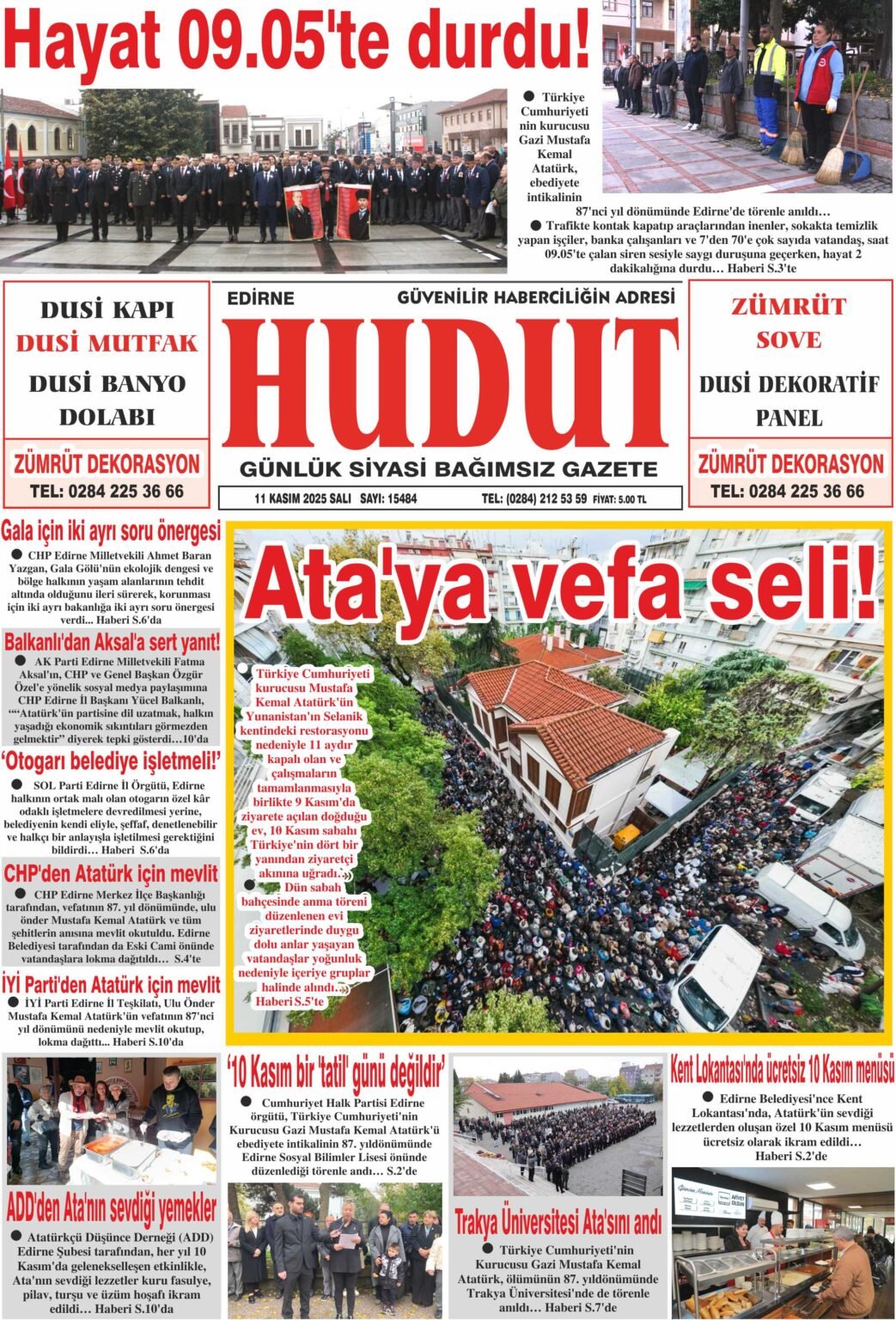 11 Kasım 2025 Salı Hudut Gazetesi – Hudut Gazetesi