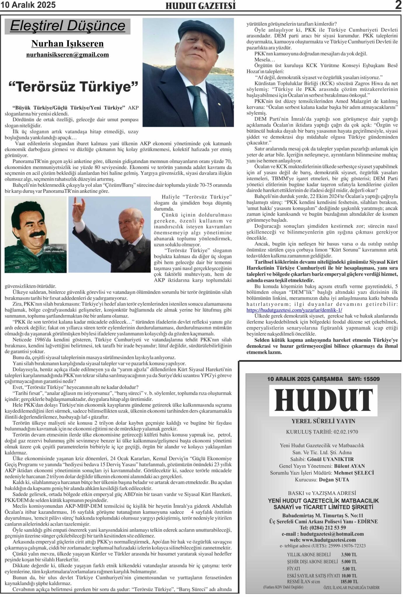 10 Aralık 2025 Çarşamba Hudut Gazetesi – Hudut Gazetesi