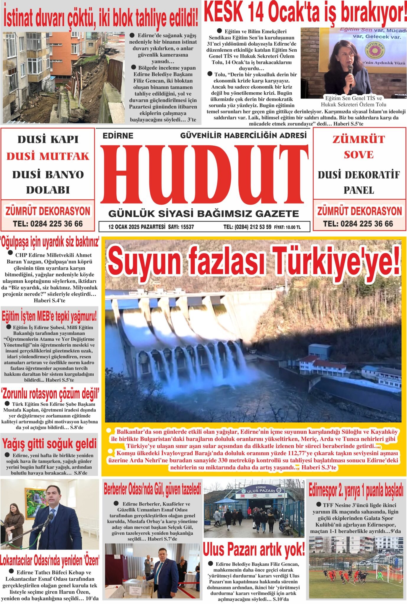 12 Ocak 2026 Pazartesi Hudut Gazetesi – Hudut Gazetesi