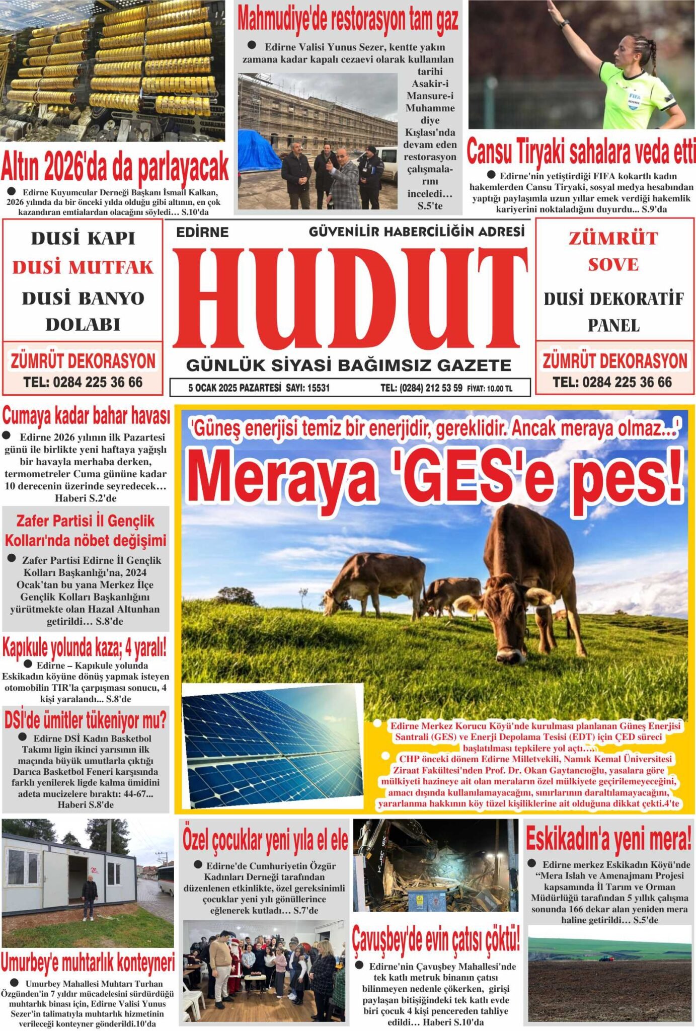 5 Ocak 2026 Pazartesi Hudut Gazetesi – Hudut Gazetesi