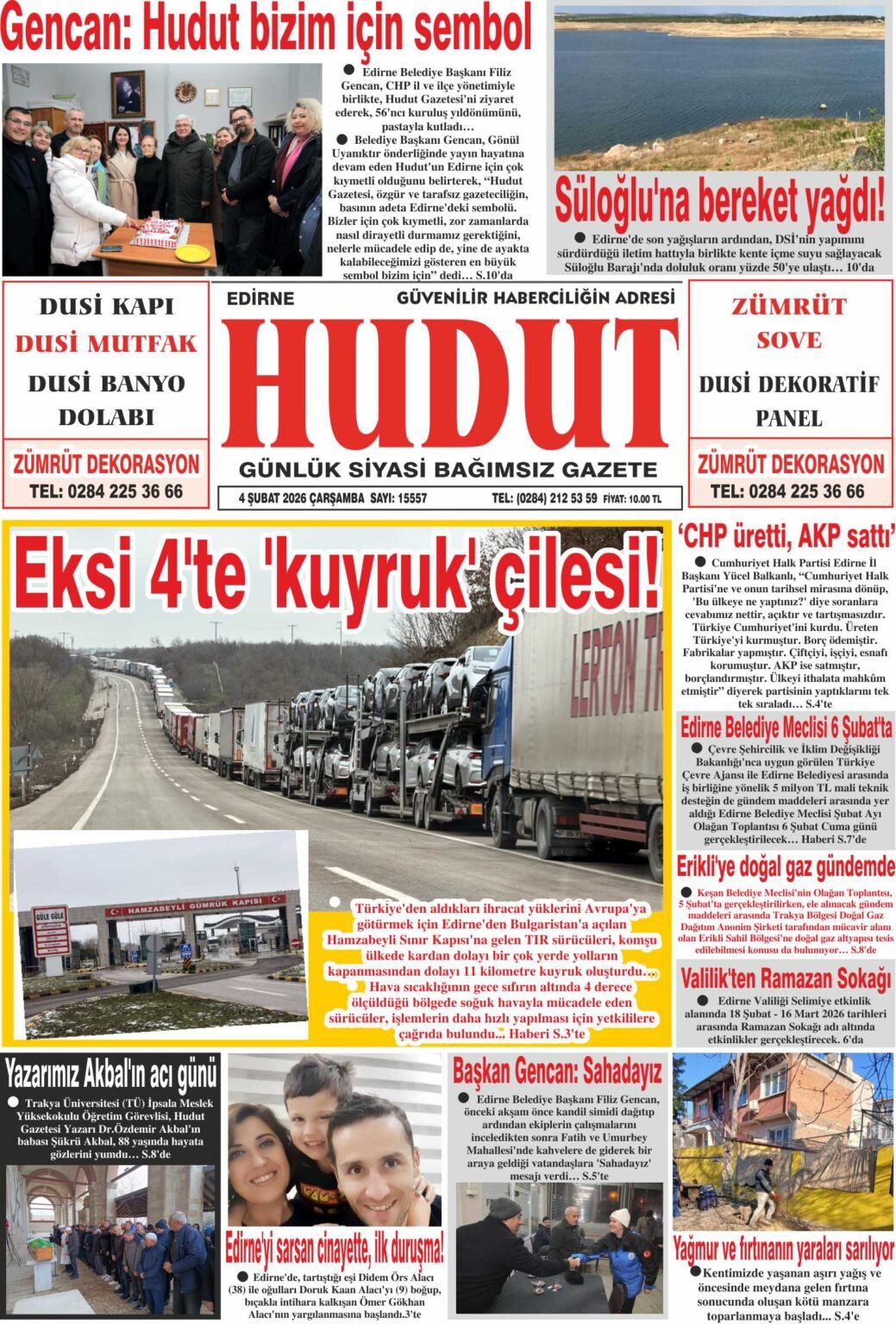 4 Şubat 2026 Çarşamba Hudut Gazetesi – Hudut Gazetesi